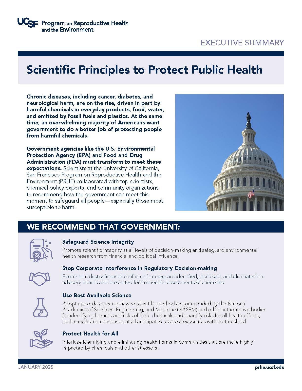 Recommendations to Administration | UCSF Program on Reproductive Health and the Environment